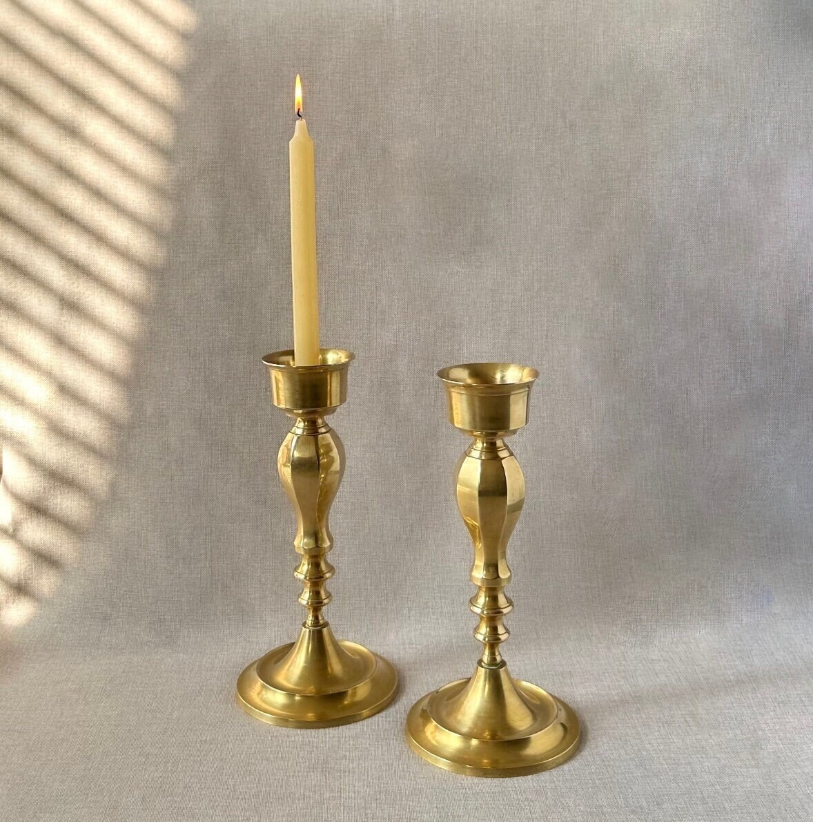 Vintage Set of Two Tall Heavy Lacquered Solid Brass Candlestick Holders ...