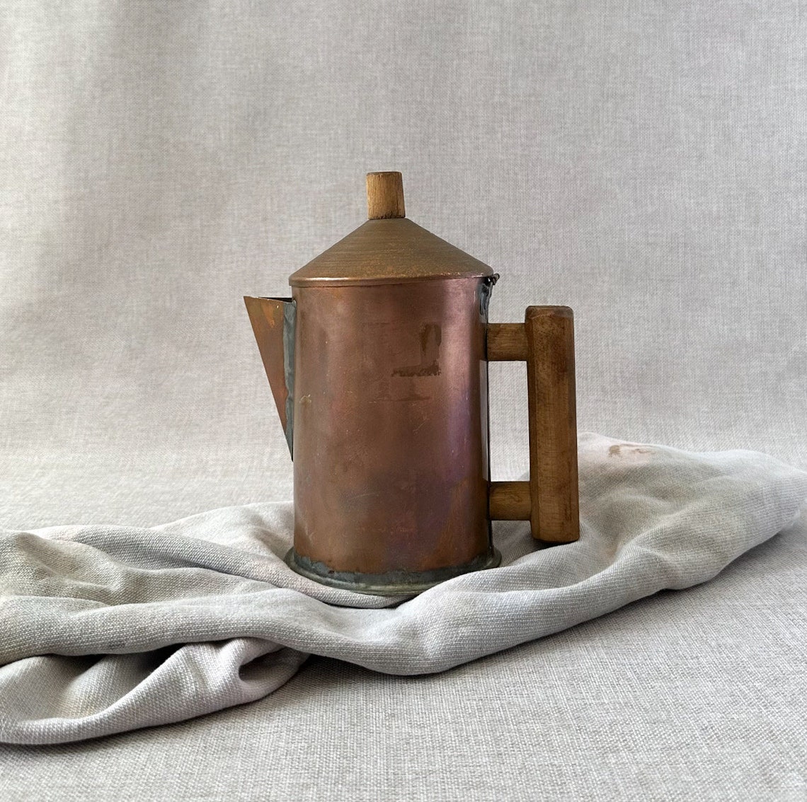 Vintage Small Copper Coffee Pot or Tea Kettle With Wooden Handle, Aged ...