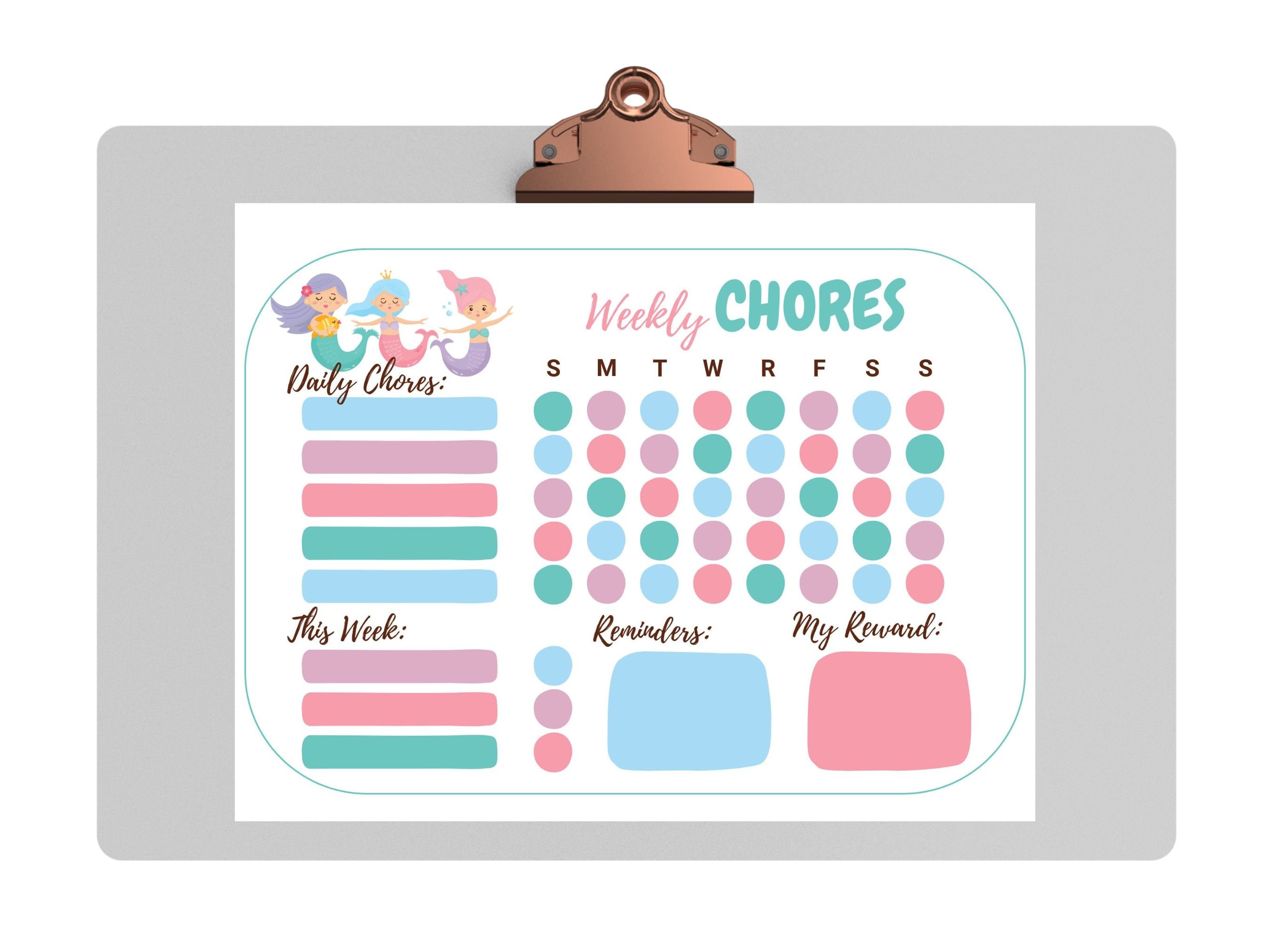 Mermaid Chore Chart, Chore Chart for Kids, Kids Chores, Kids Chore ...