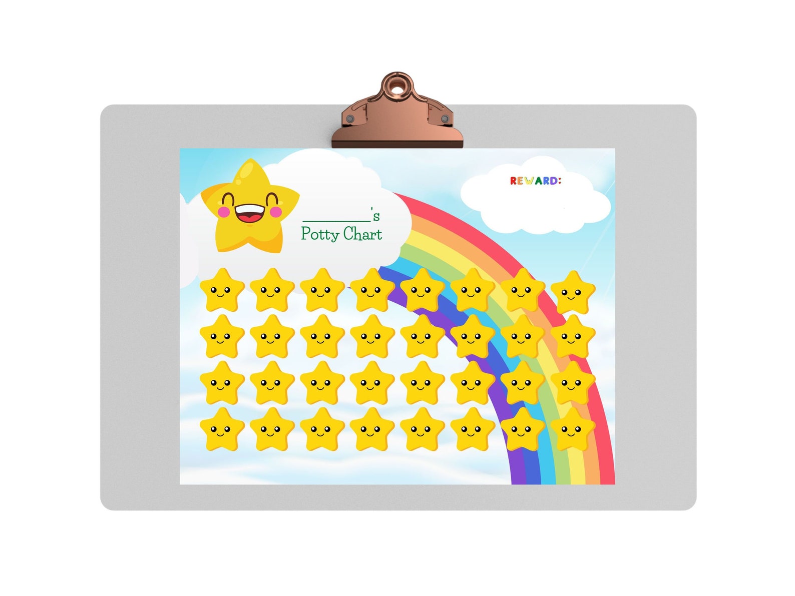 Star Rainbow Potty Chart, Rainbow Toilet Training, Star Behavior Chart ...