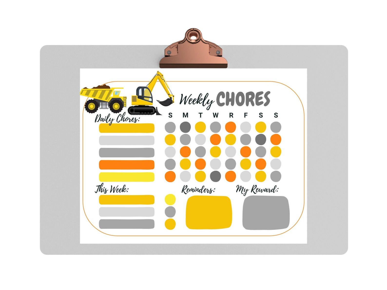 Construction Chore Chart, Chore Chart for Kids, Kids Chores, Kids Chore ...