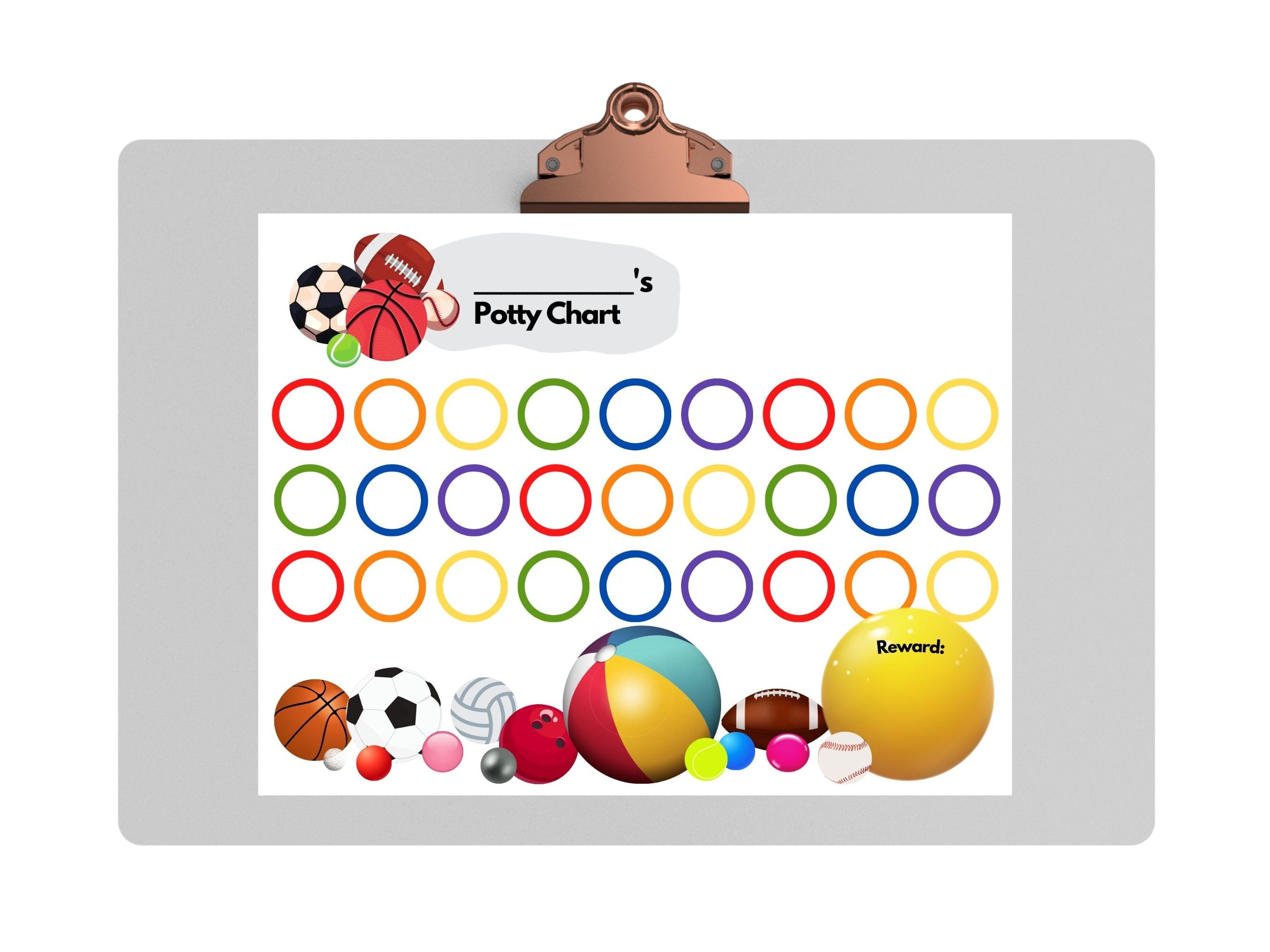 Ball Potty Chart, Sports Potty Chart, Ball Reward Chart, Ball Sticker ...