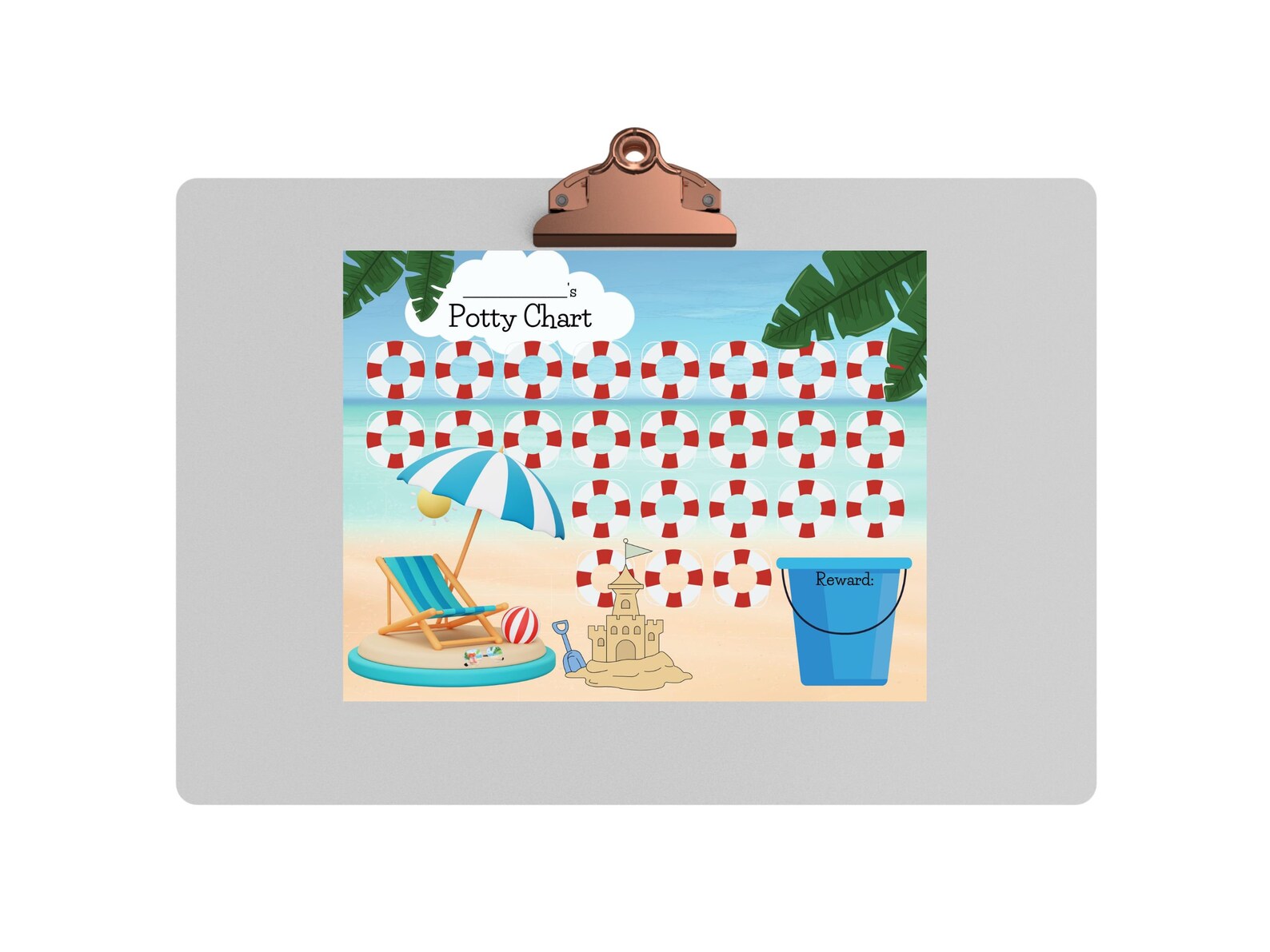 Beach Potty Chart, Vacation Potty Chart, Summer Potty Chart, Reward ...