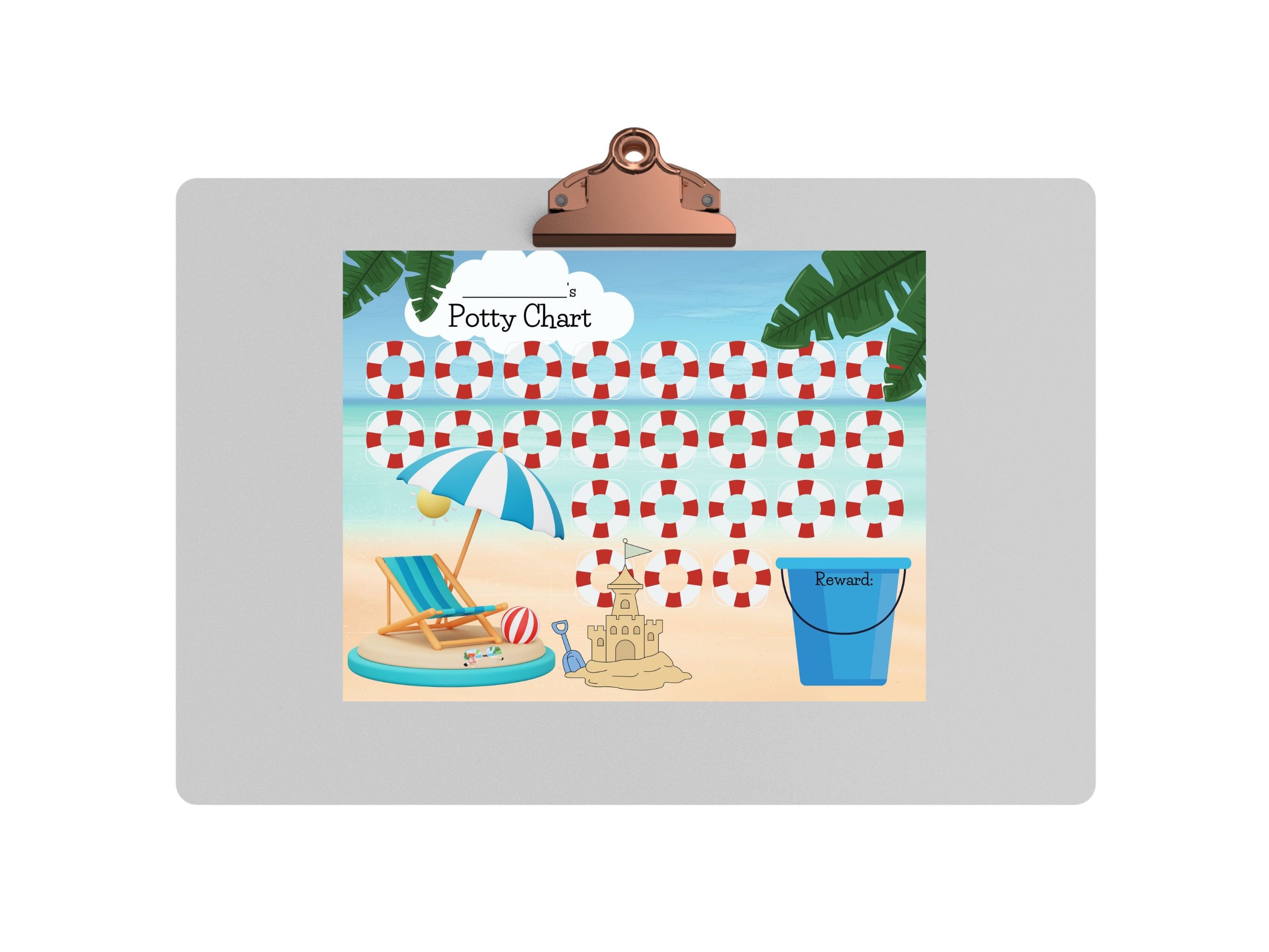 Beach Potty Chart, Vacation Potty Chart, Summer Potty Chart, Reward ...