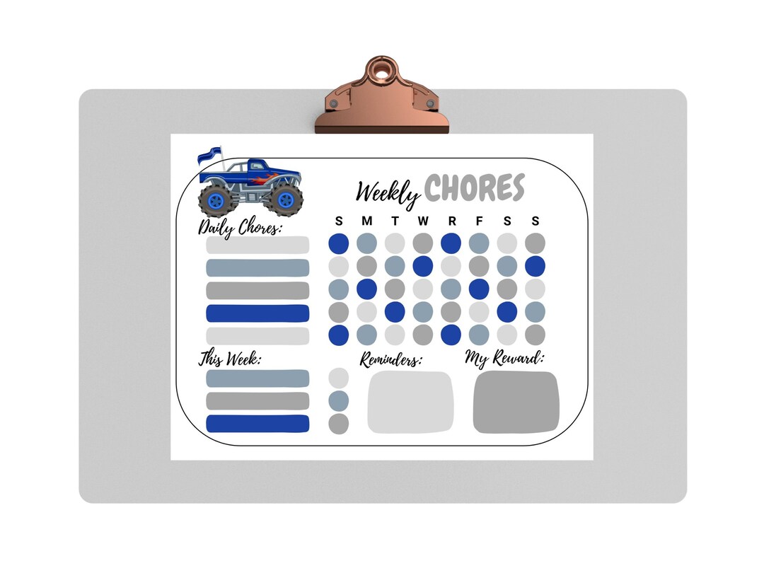Monster Truck Chore Chart, Chore Chart for Kids, Kids Chores, Kids ...
