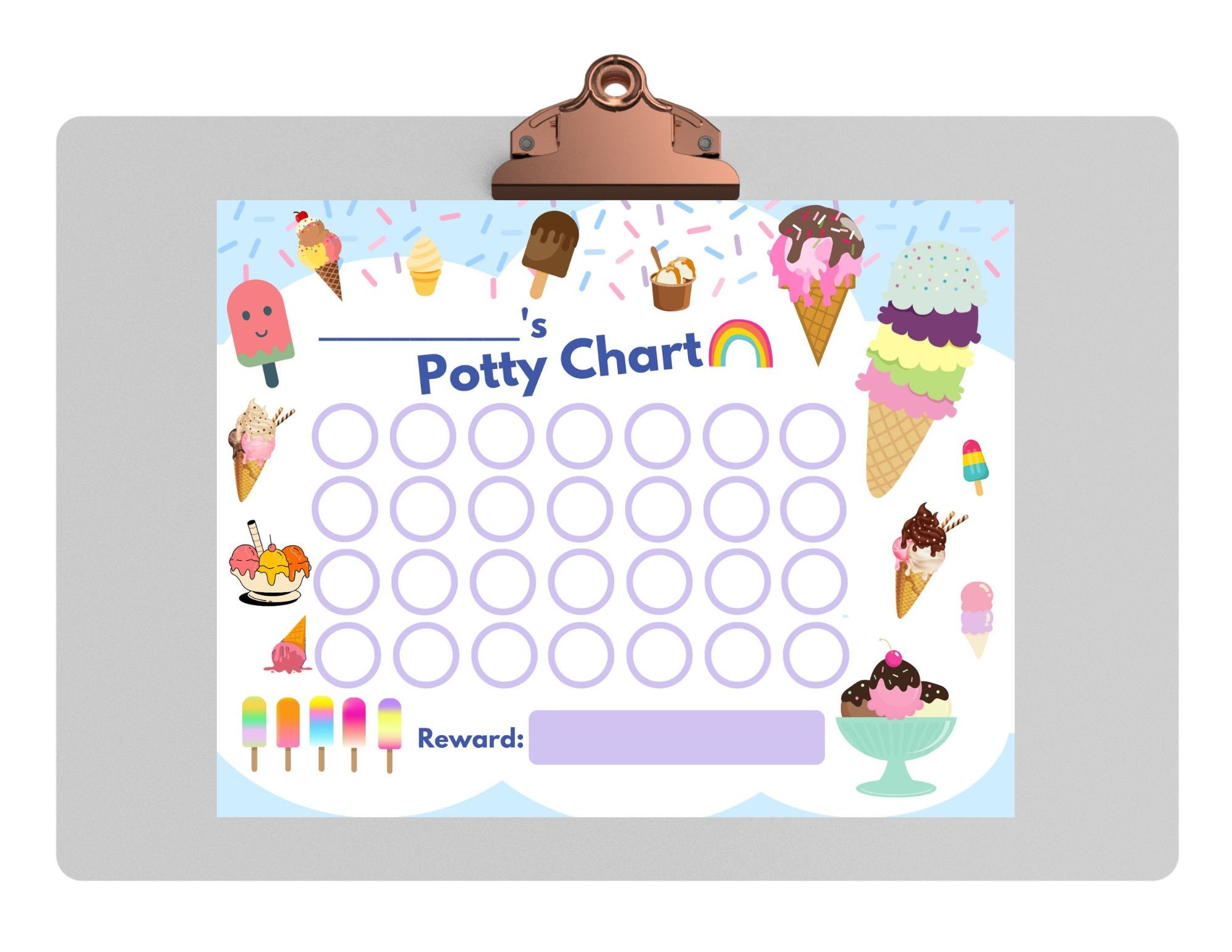 Ice Cream Potty Chart, Potty Chart Ice Cream, Reward Chart, Ice Cream ...