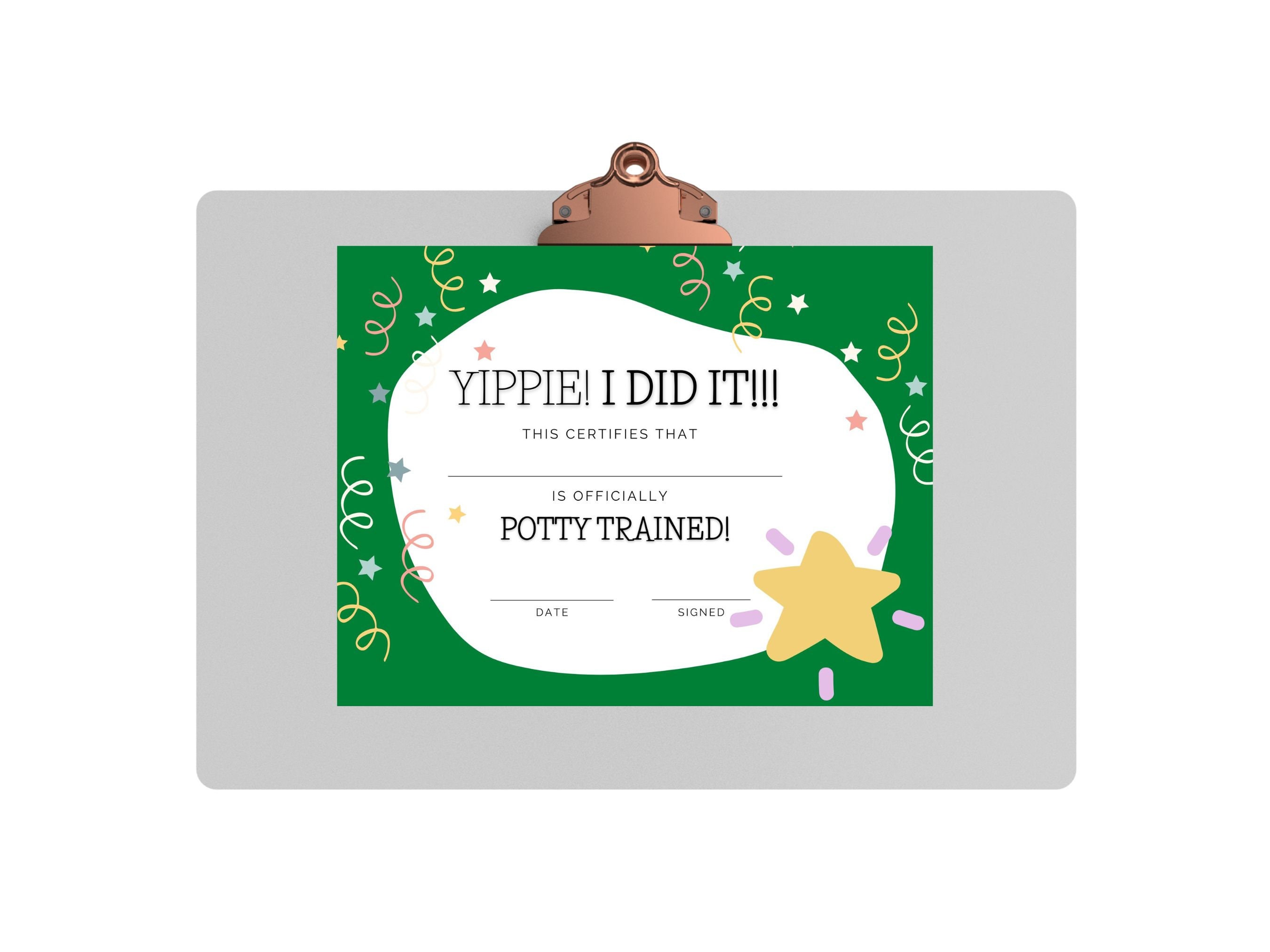 Potty Training Certificate, Potty Training Diploma, Potty Training ...