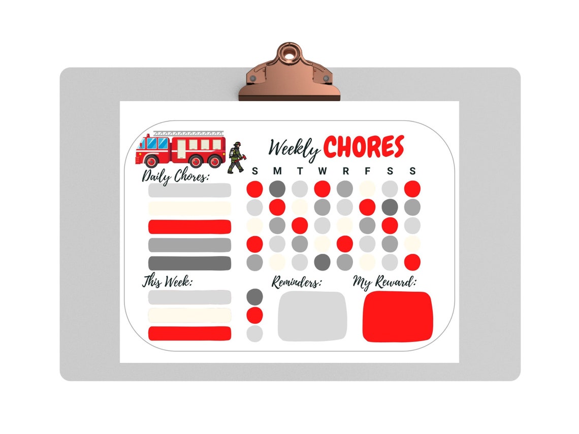 Fire Truck Chore Chart Fireman Chore Chart Firefighter Chore - Etsy