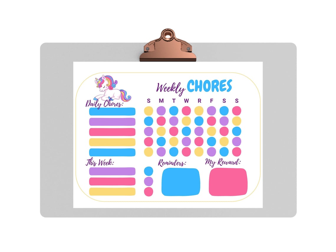Unicorn Chore Chart, Chore Chart for Kids, Kids Chores, Kids Chore ...