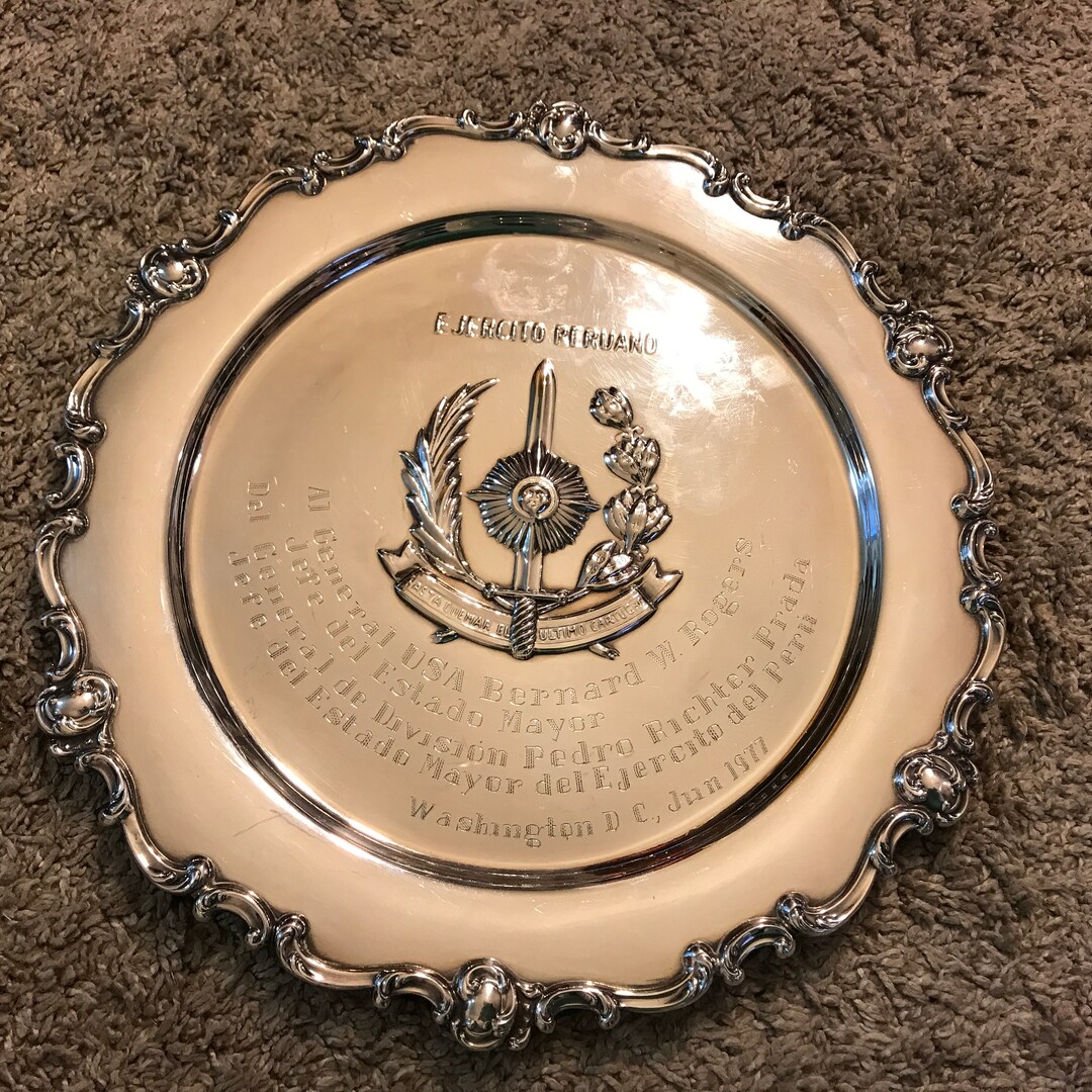 Sterling Silver Presentation Plate Peruvian Army to US Four Star ...