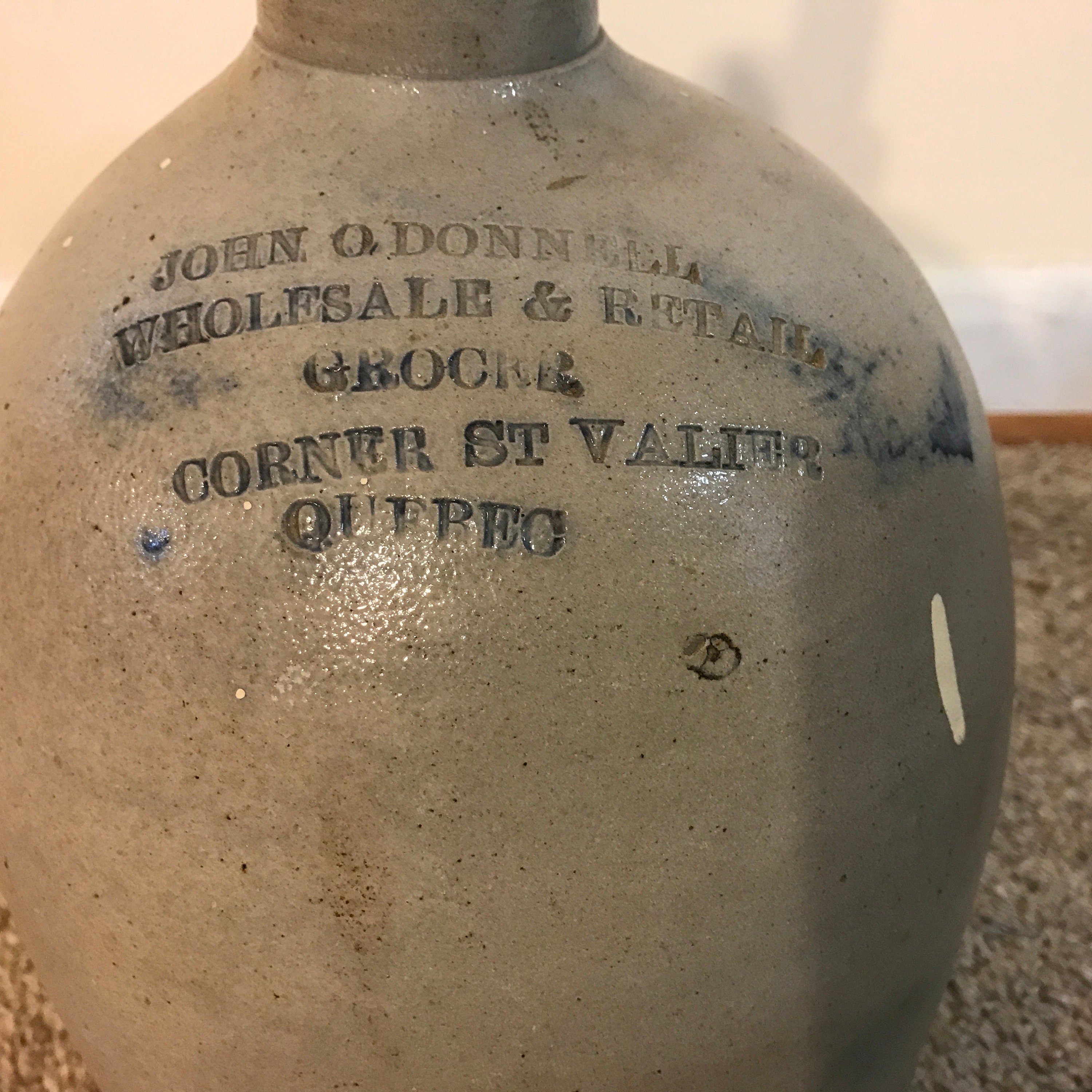 Antique John O'donnell Grocer Grocery Stoneware Crock Jug Saint Vallier ...