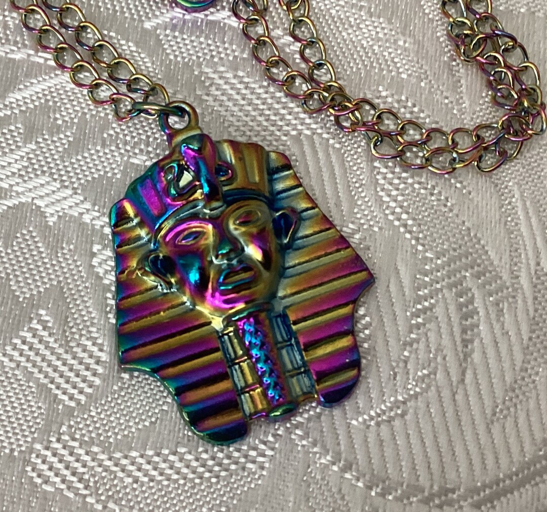 Egyptian Revival Rainbow Ion Plated Symbol Pendant and Earring Set - Etsy