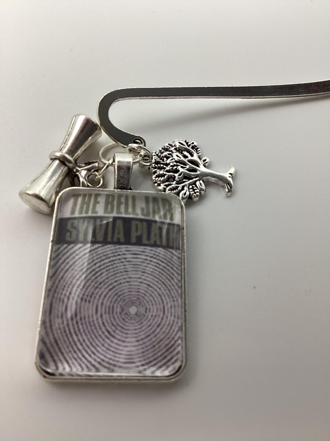 Handmade Bell Jar Bookmark: Fig Tree & Scroll Charms - Etsy