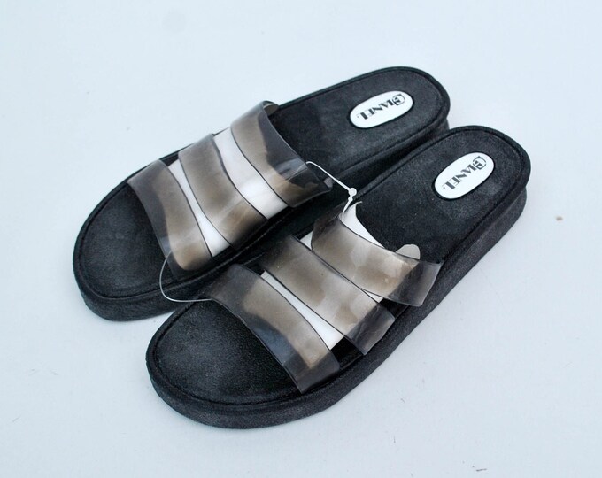 Black Summer 90s Plastic Slippers Japanese Sandals Vintage Strappy ...