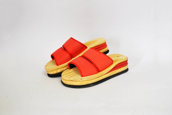 red Foamy platform slippers japanese sandals vintage … - Gem