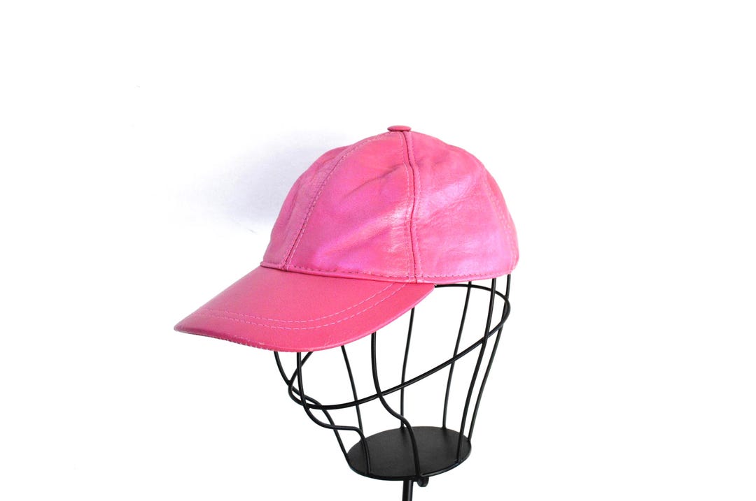 Vintage Suede Leather Fuchsia Pink Hat Trucker Baseball Strapback Mesh ...