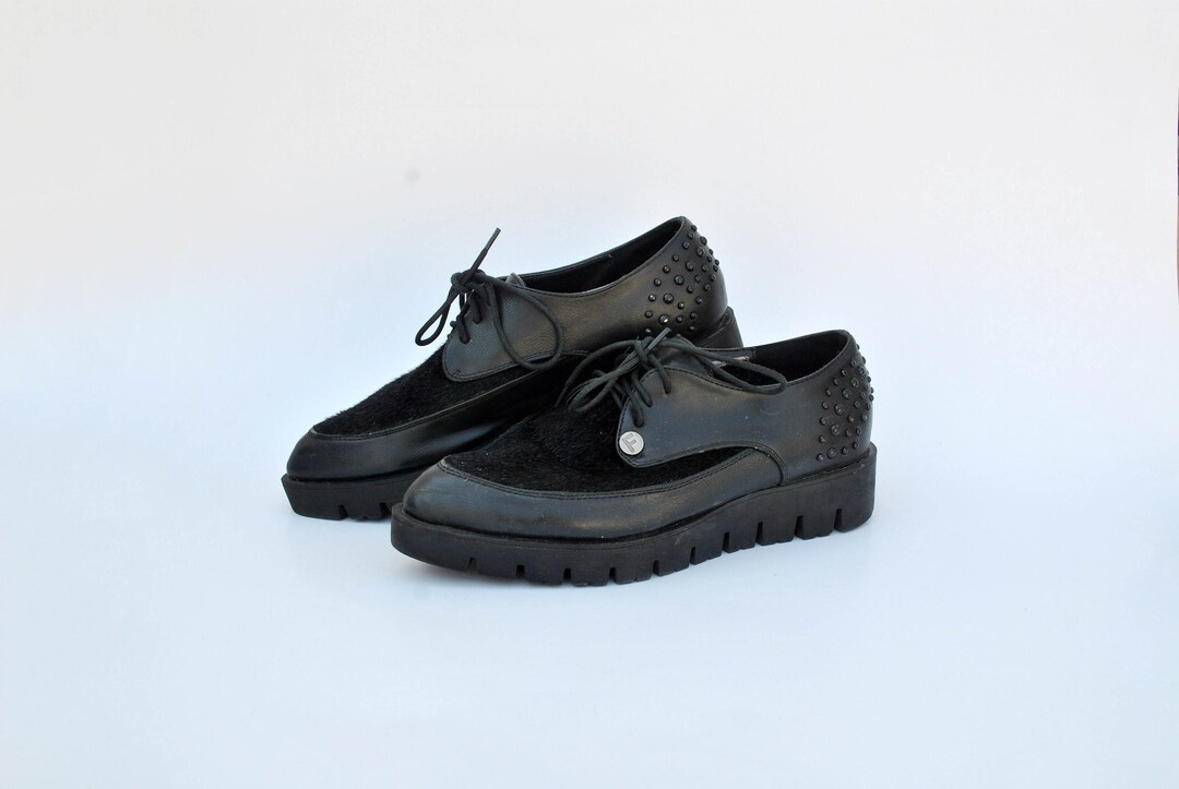 Fiorucci Pointed Toe Fur Womens Coachella Goth Leather Rock Punk Shoes ...