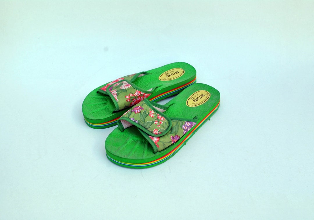 Green Floral Japanese Flip Flops Slippers Summer Slides 90s Beach Shoes ...