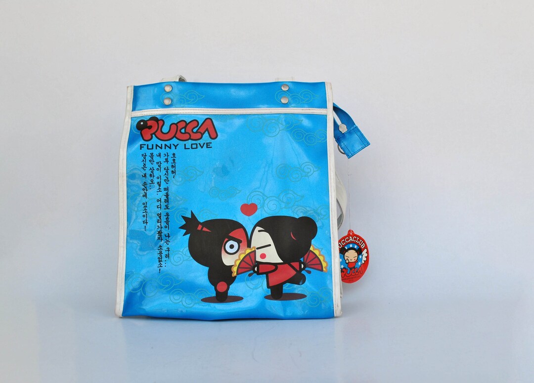 Pucca Shoulder Tote Bag Unisex Vinyl Pvc Bag Square Blue Vintage ...