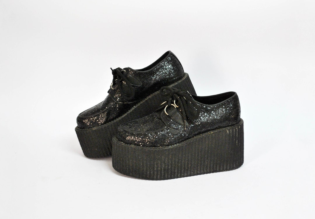 Platform Creepers Demonia Shoes Womens Platforms Black Glitter - Etsy