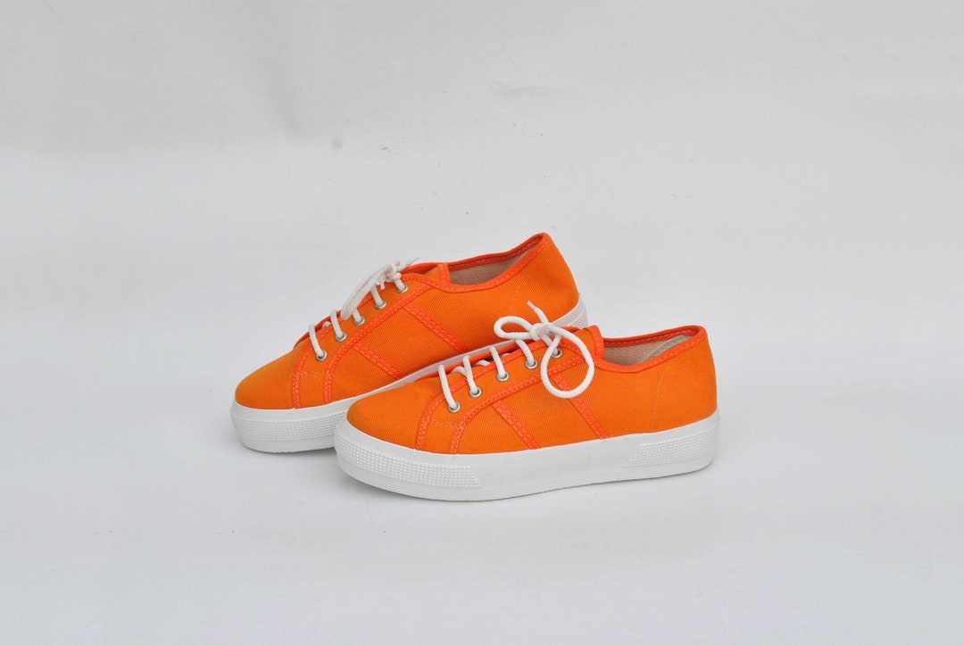 Orange Canvas Shoes 90s Sneakers Style Flat Tie Sneakers Womens Shoes ...