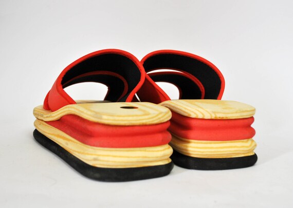 red Foamy platform slippers japanese sandals vintage … - Gem