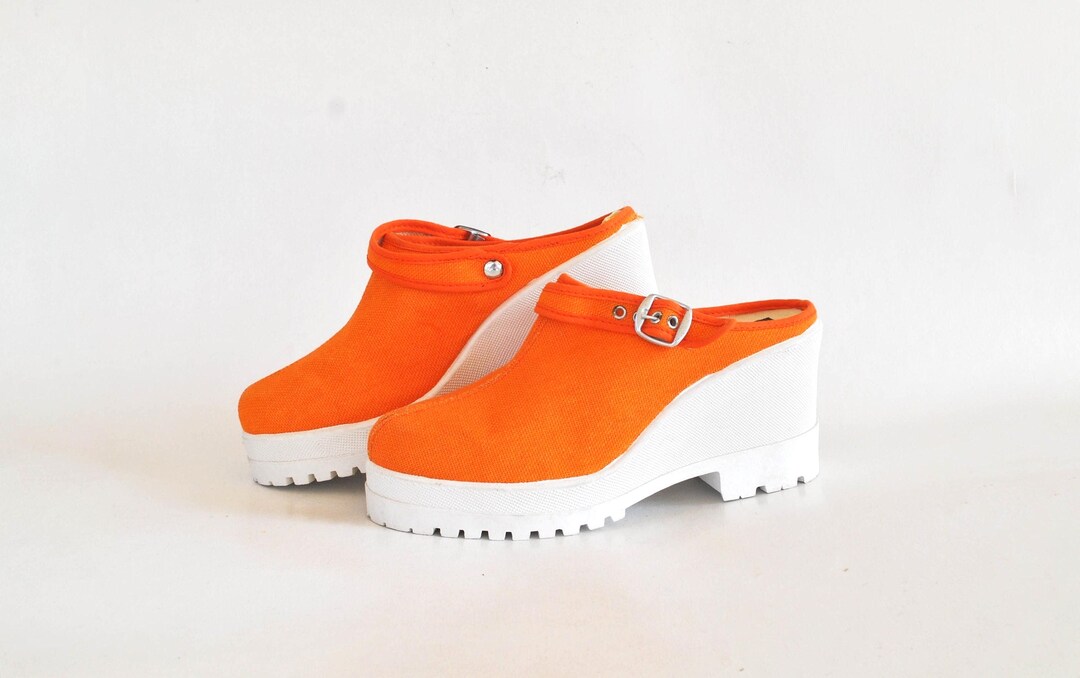 Orange Platform Clogs – Chunky Wedge Slip on Shoes – Retro Platform ...