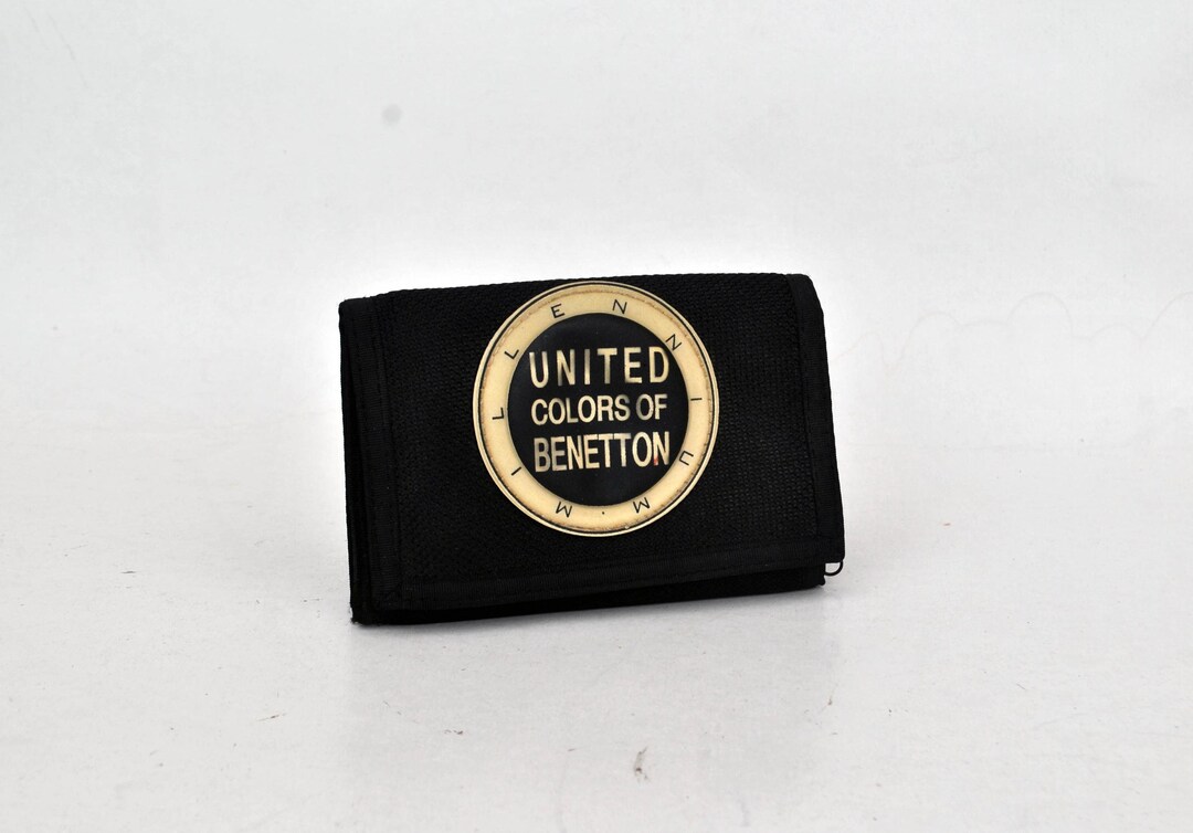 Vintage Benetton Black Velcro Wallet 90s Unisex Small ID Money Holder ...