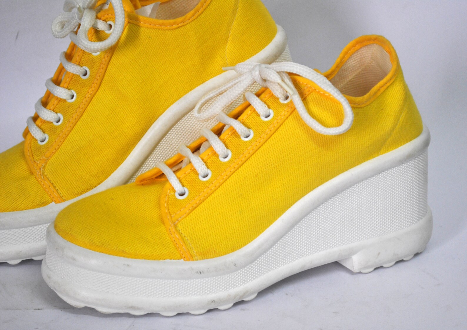 Vintage Yellow Platform Sneakers, 90s Wedge Trainers, Bright Canvas ...