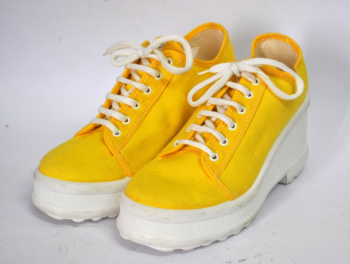 Pale Yellow Summer Platform Shoes Sneakers Womens Vintage Platform ...