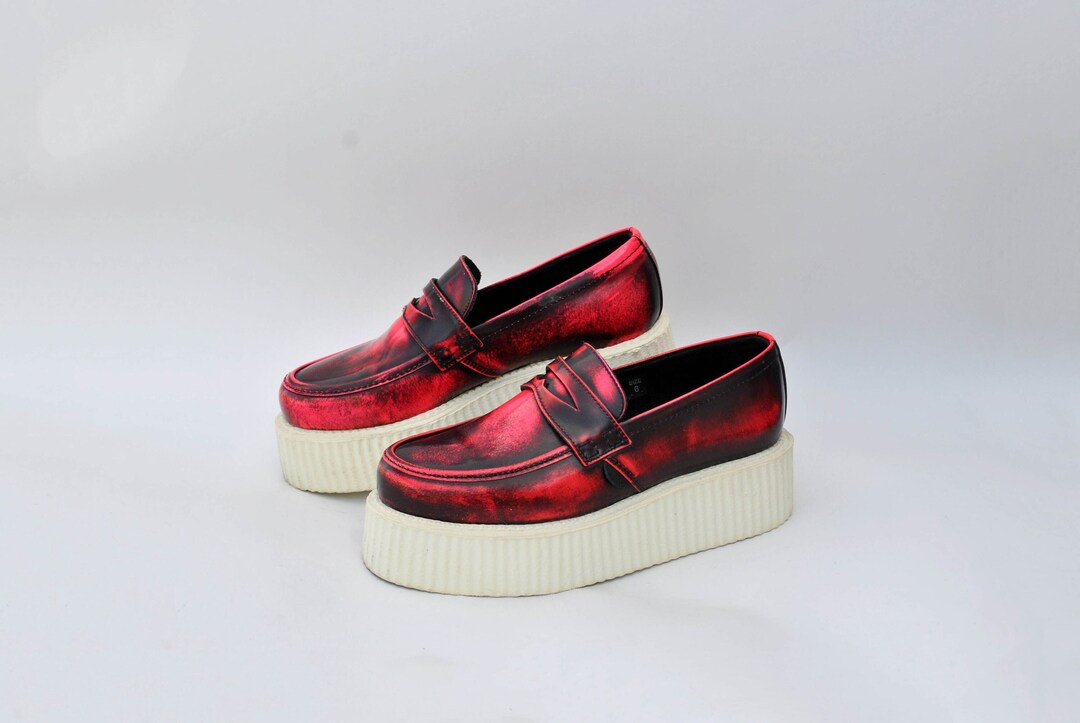 Platform Creepers Laceless Shoes Womens Platforms Red Platform Sneakers ...