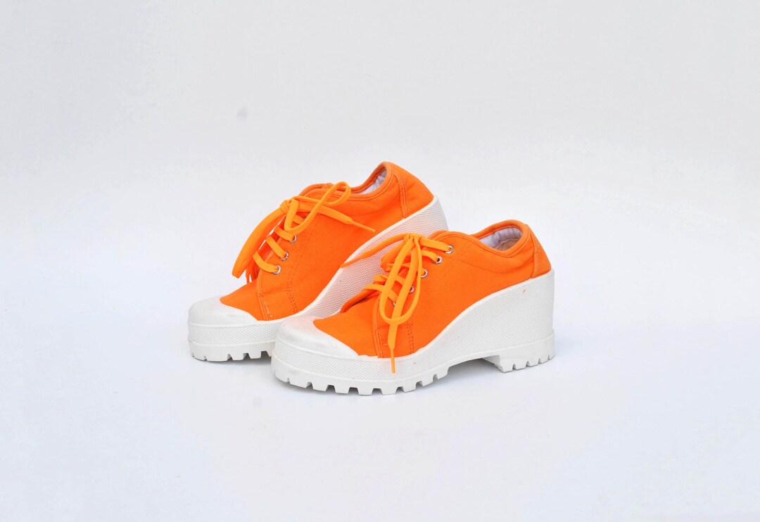Orange Platform Shoes Sneakers Womens Vintage Platform Chunky Sneakers ...