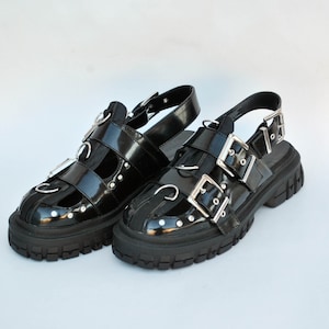 Black Strappy Platform Faux Leather Sandals Goth Rock Punk Shoes ...