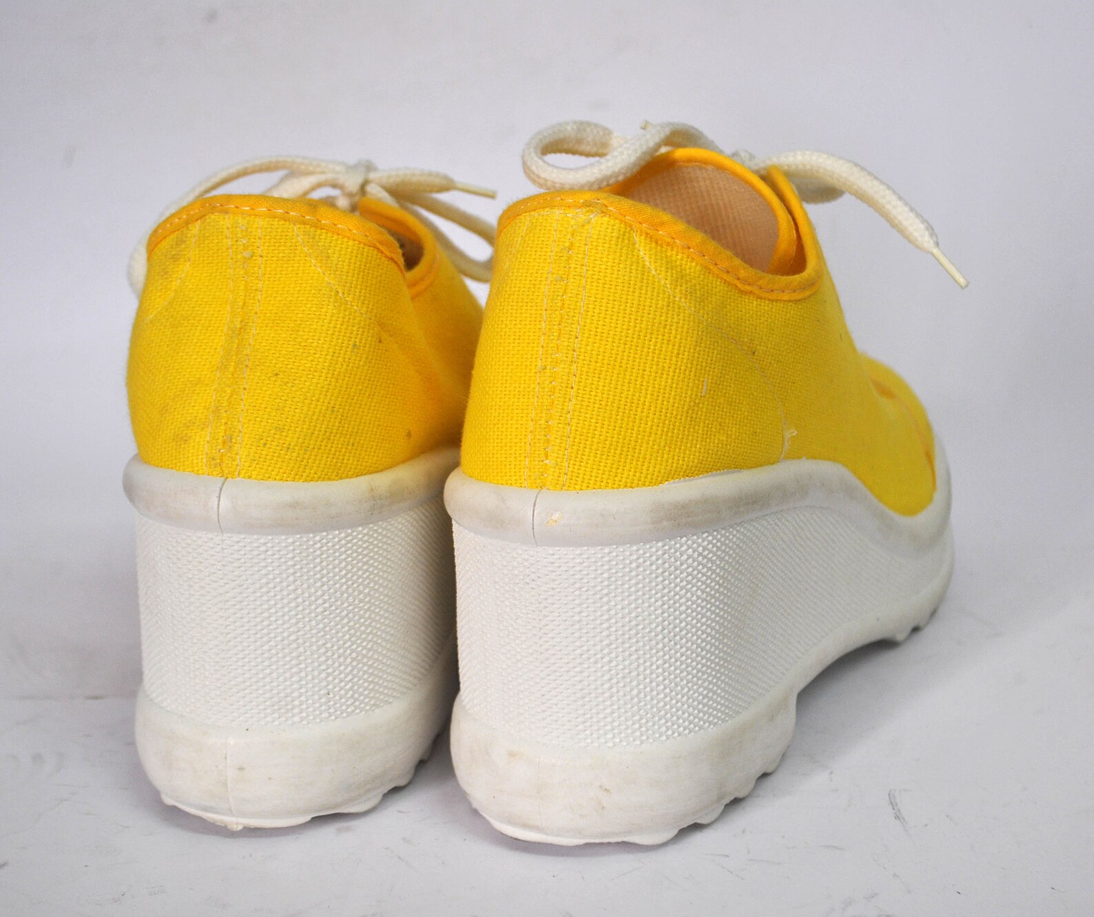 Vintage Yellow Platform Sneakers, 90s Wedge Trainers, Bright Canvas ...