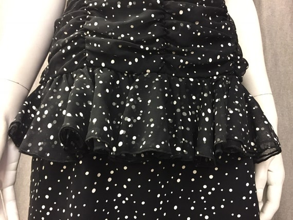 1980s Vintage Black and White Polka Dot Strapless Ruf… - Gem