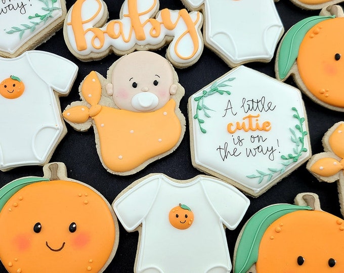 Little Cutie Orange Baby Shower Cookies 1 Dozen - Etsy