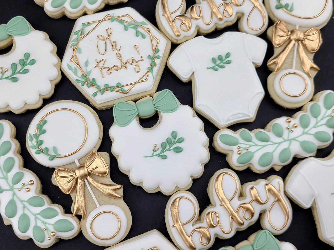 Oh Baby! Shower Cookies, Sage and Gold Color Scheme (1 Dozen) - Etsy