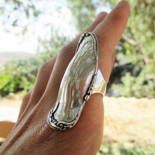 Sterling Silver Extra Long Ring Full Finger Gemstone Bohemian - Etsy
