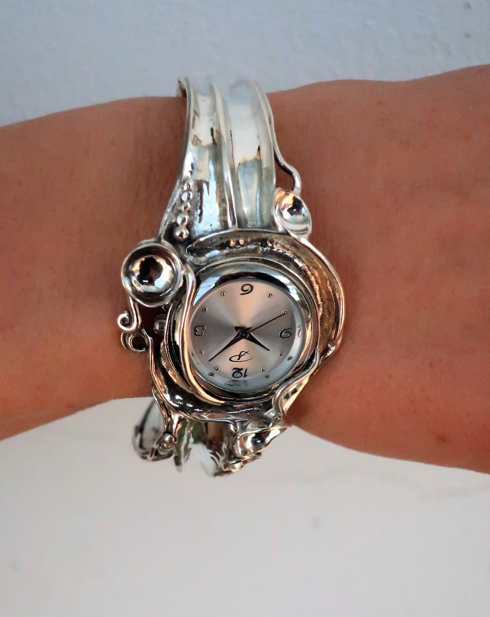 Sterling Silver Cuff Watch, Wide Bracelet Watch for Women, Bohemian ...
