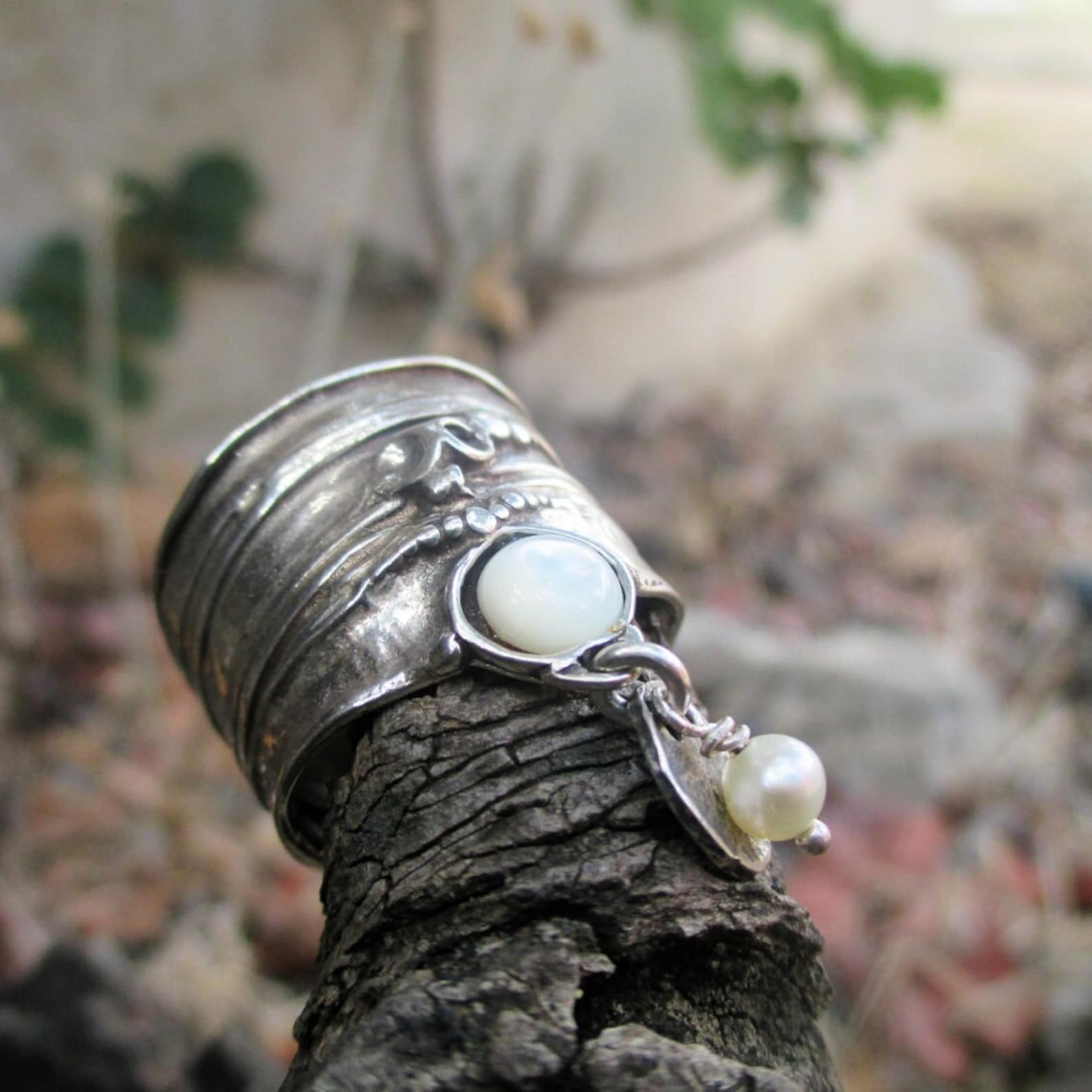 Sterling Silver Charm Ring Wide Band Ring Silver Dangle - Etsy