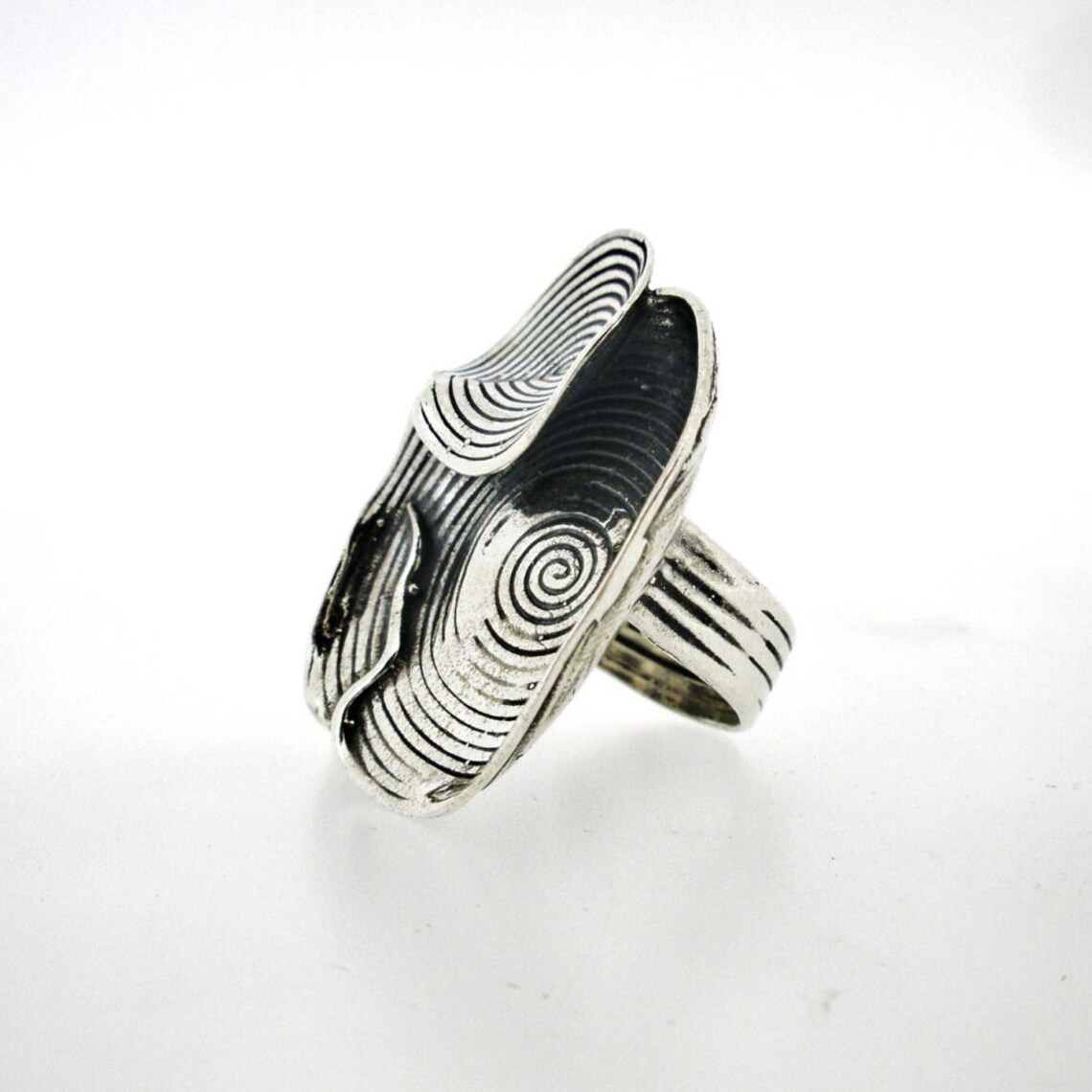 Large Sterling Silver Statement Ring big Spirals Ring Wide - Etsy