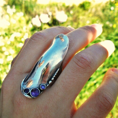 Big Full Finger Ring Long Sterling Silver Bohemian Ring for - Etsy