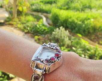Sterling Silver Garnet Gemstone Links Watch Bracelet for - Etsy