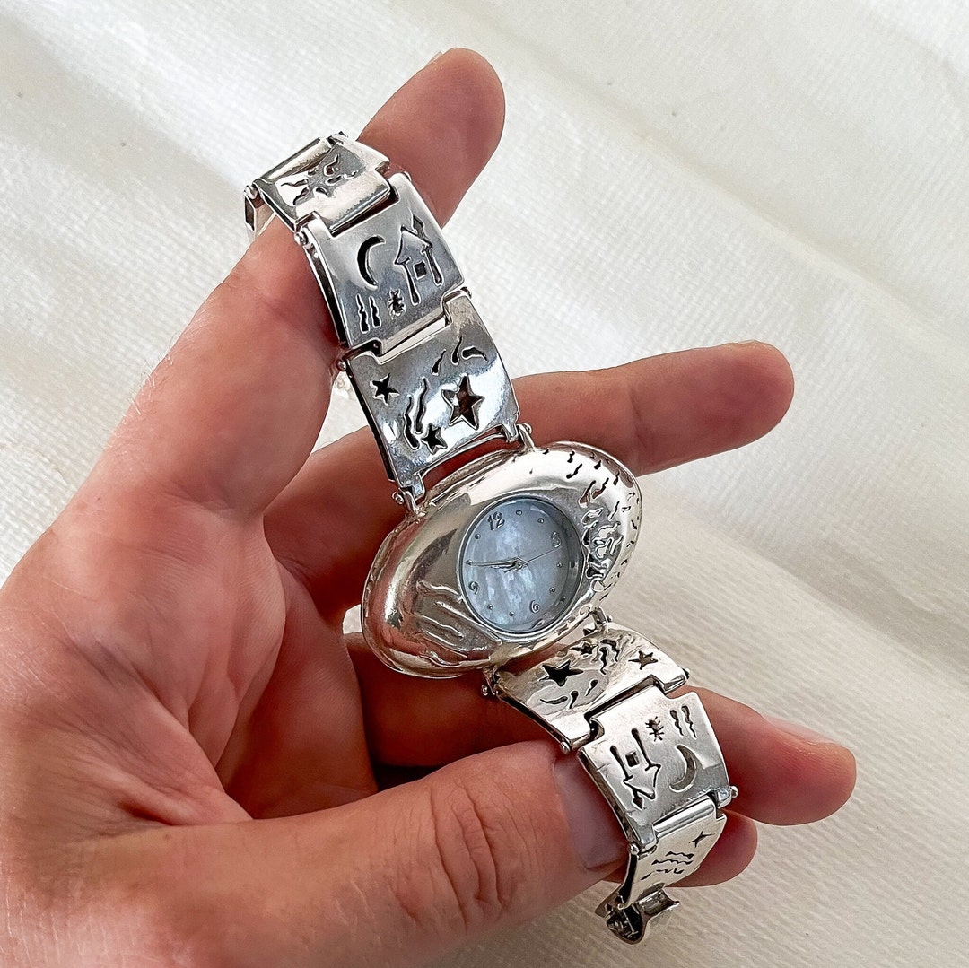 Silver Unique Chunky Wide Watch Bracelet, Designer Silver Links Watch ...