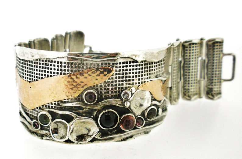 Sterling Silver Multi Stone Handmade Cuff for Women Wide - Etsy