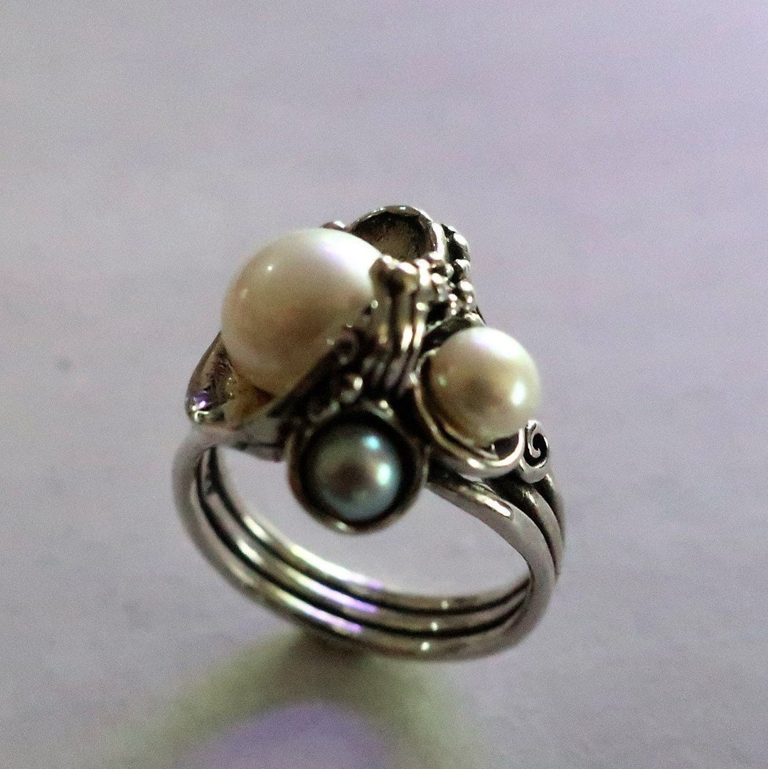 Artisan Silver Pearls Ring for Women Dainty Natural Multi Pearl Ring - Etsy
