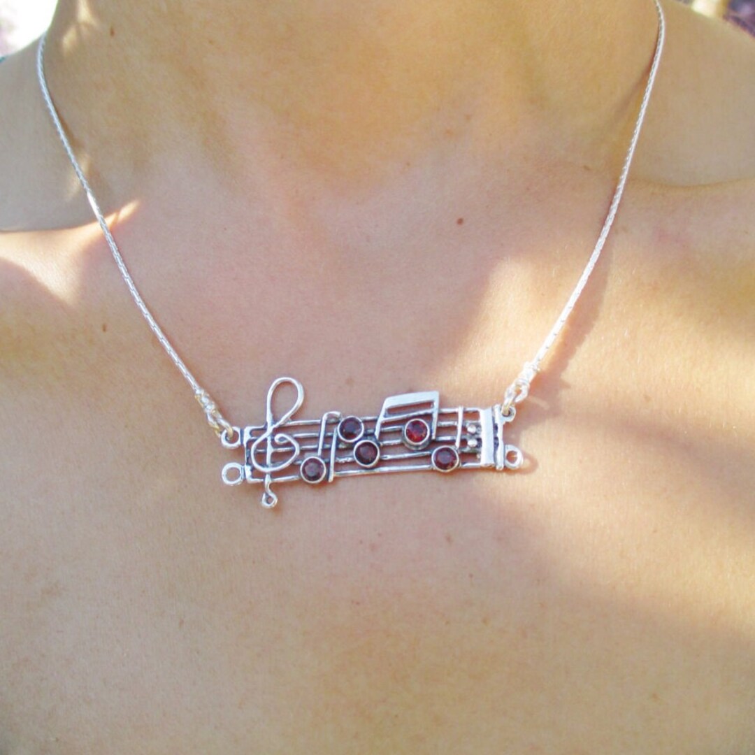Silver Music Notes Necklace for Gift, Multi Stone Statement Unisex ...