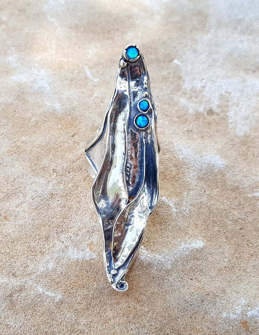 Big Full Finger Ring Long Sterling Silver Bohemian Ring for - Etsy