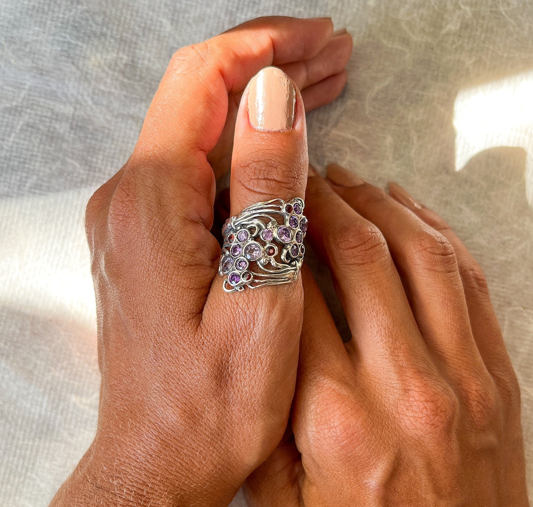 Silver Big Vintage Multi Stone Artistic Ring for Woman - Etsy
