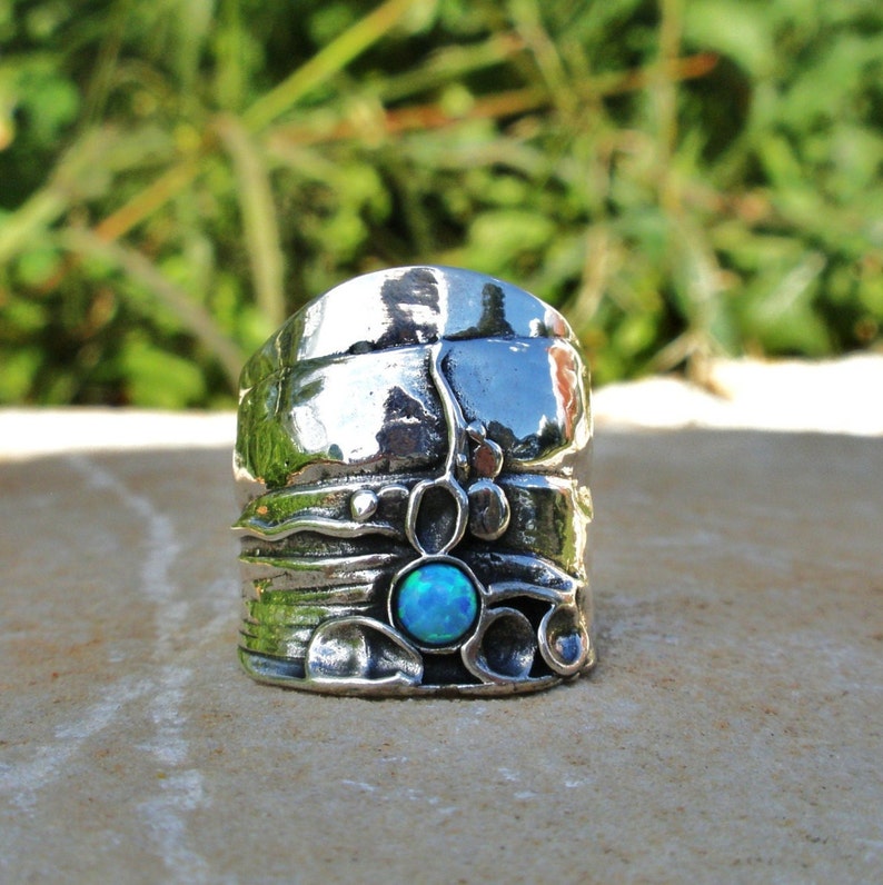 Wide Statement Silver Gemstone Ring for Women Artisan Large - Etsy